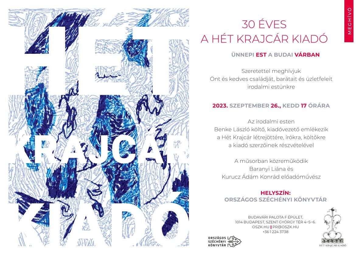 A 30 éves Hét Krajcár Kiadó ünnepi estet rendez a Budai Várban | Irodalmi Jelen